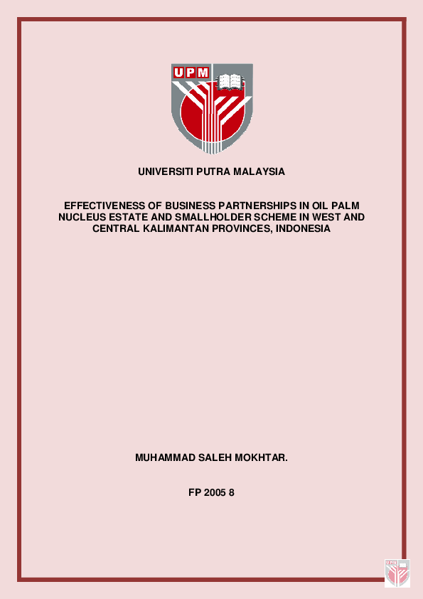 (PDF) Effectiveness of Business Partnerships in Oil Palm Nucleus Estate ...