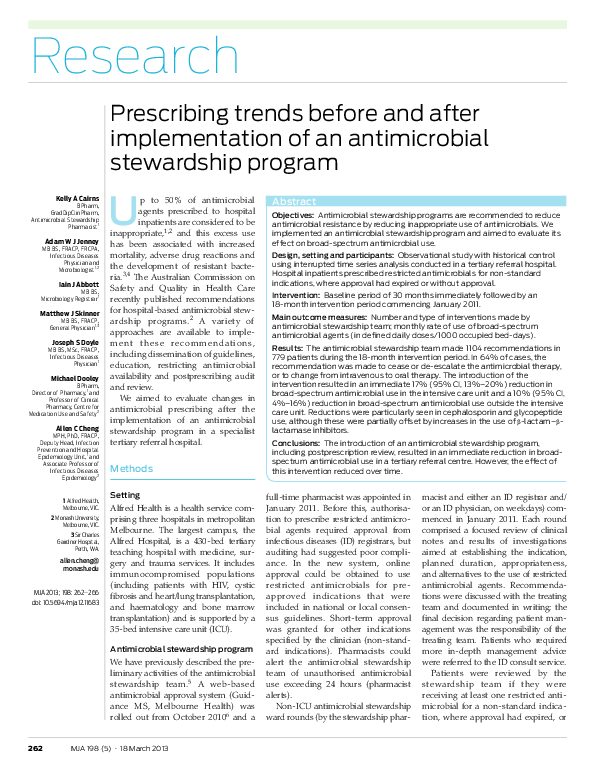 (PDF) Prescribing trends before and after implementation of an antimicrobial stewardship program ...