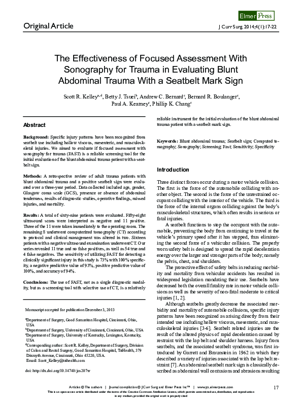 (PDF) The Effectiveness of Focused Assessment With Sonography for ...