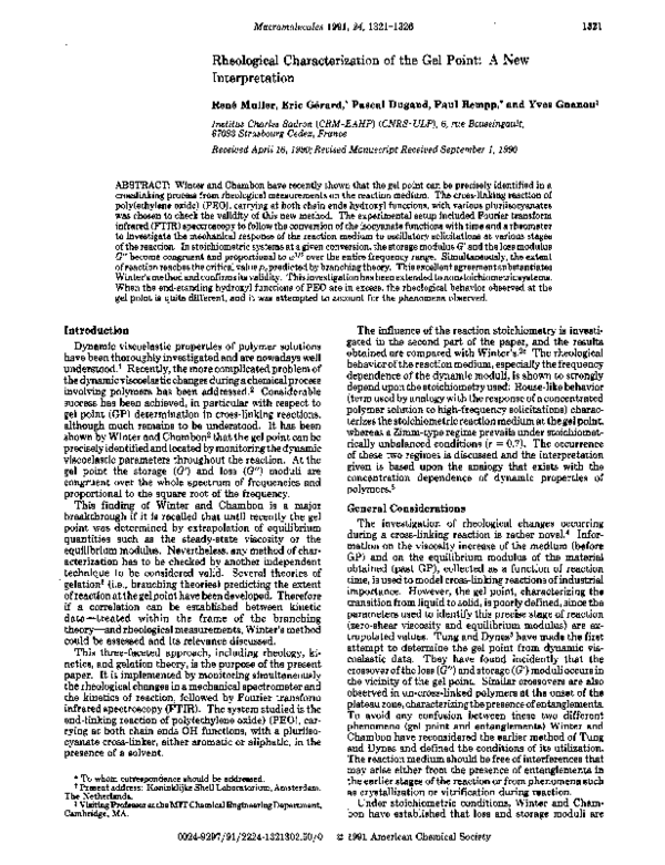 (PDF) Rheological characterization of the gel point: a new interpretation