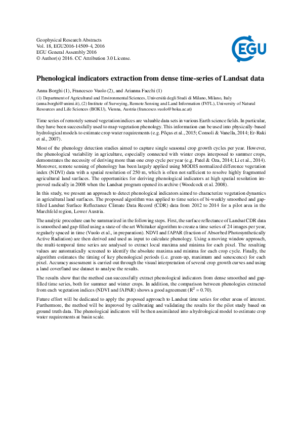 (PDF) Phenological indicators extraction from dense time-series of ...