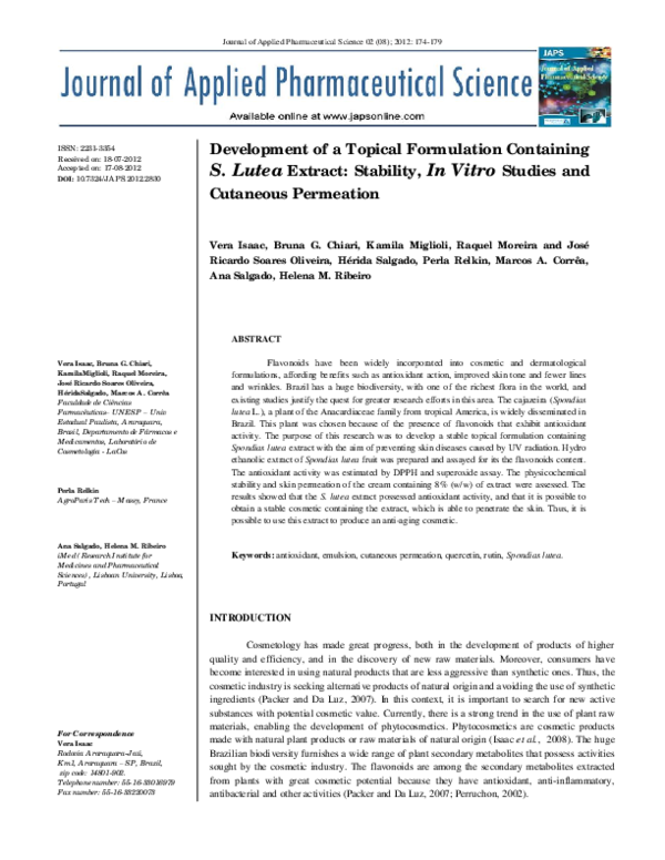 (PDF) Development of a topical formulation containing S. Lutea extract: Stability, in vitro ...