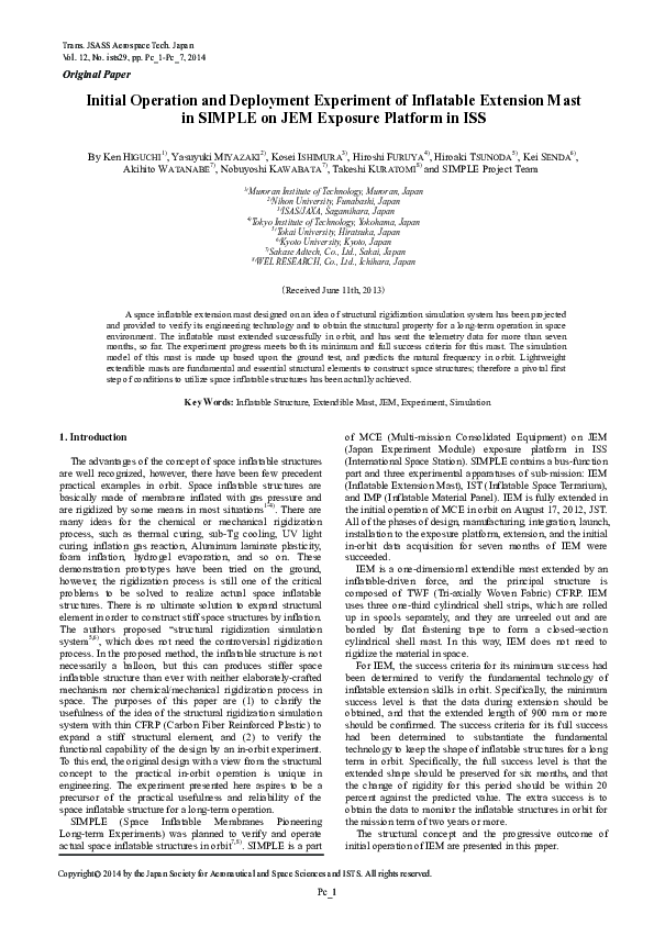 (PDF) Initial Operation and Deployment Experiment of Inflatable ...
