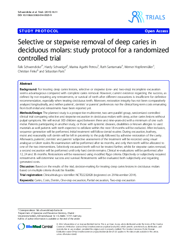 (PDF) Selective or stepwise removal of deep caries in deciduous molars ...