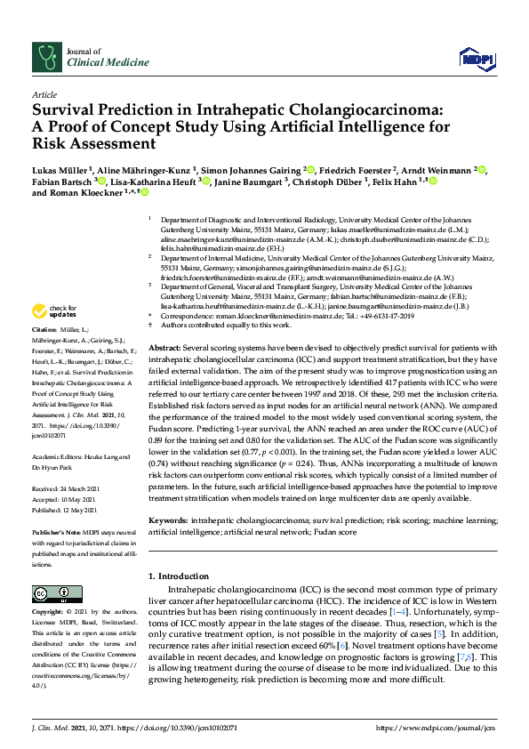 (PDF) Survival Prediction in Intrahepatic Cholangiocarcinoma: A Proof of Concept Study Using ...