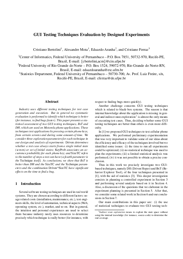 Pdf Gui Testing Techniques Evaluation By Designed Experiments