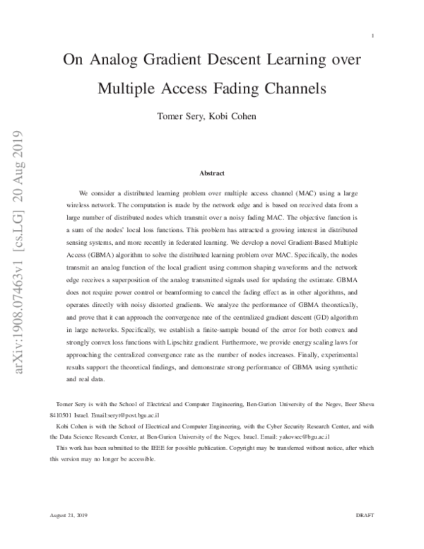 (PDF) On Analog Gradient Descent Learning Over Multiple Access Fading Channels