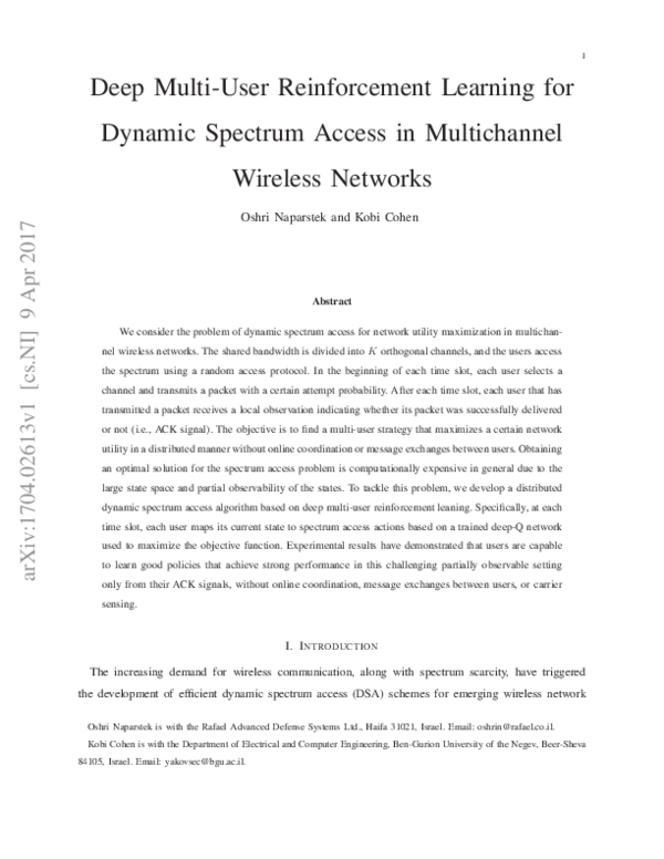 (PDF) Deep RL for Spectrum Access in Wireless Networks