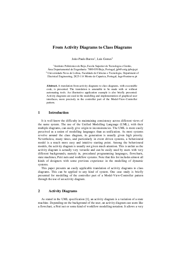 (PDF) From activity diagrams to class diagrams | Luis Gomes - Academia.edu