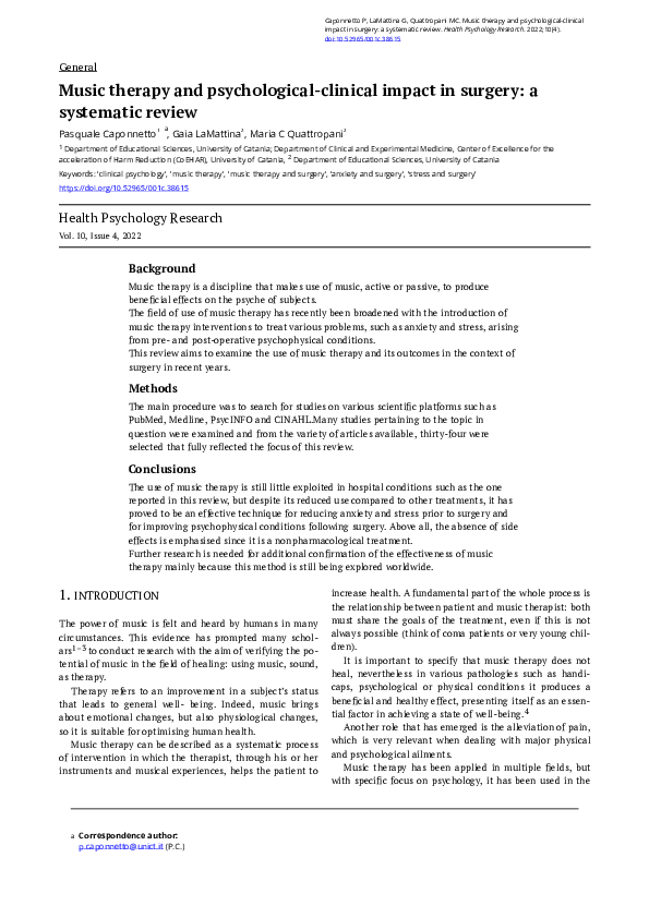 (PDF) Music therapy and psychological-clinical impact in surgery: a ...