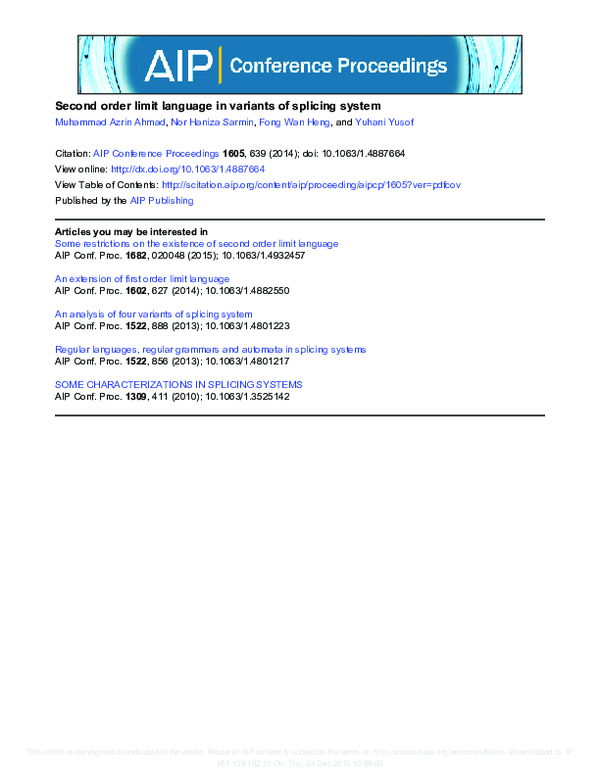 (PDF) Second order limit language in variants of splicing system