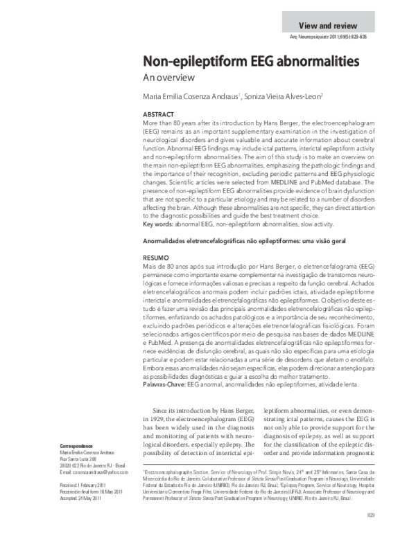 Pdf Non Epileptiform Eeg Abnormalities An Overview Maria Emilia Cosenza Andraus