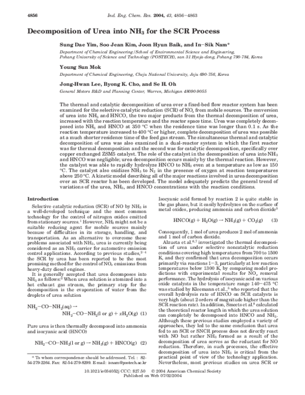 (PDF) Decomposition of Urea into NH3 for the SCR Process