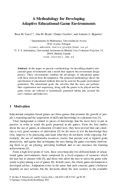 (PDF) A Methodology for Developing Adaptive Educational-Game Environments