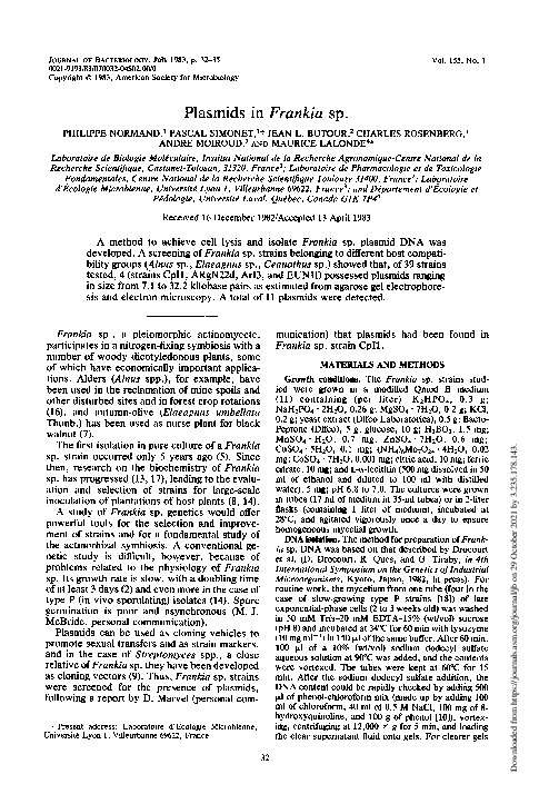 (PDF) Plasmids in Frankia sp
