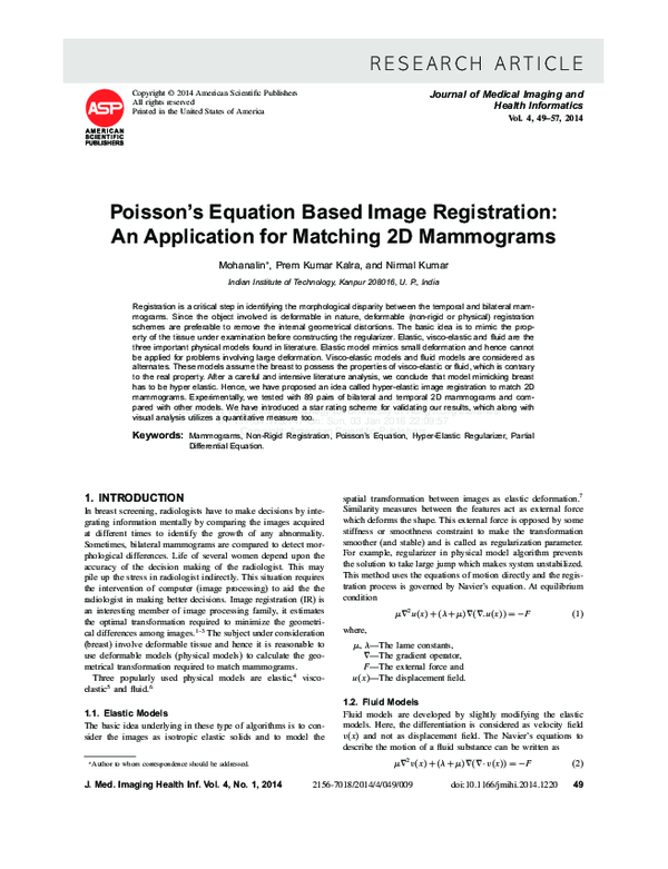 (PDF) Poisson's Equation Based Image Registration: An Application for Matching 2D Mammograms