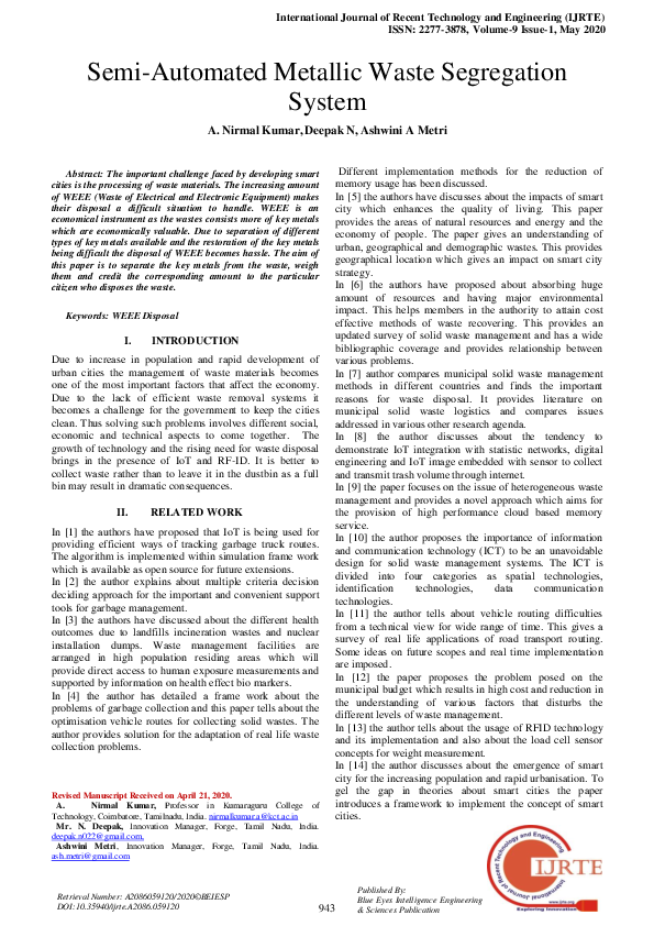 (PDF) Semi-Automated Metallic Waste Segregation System