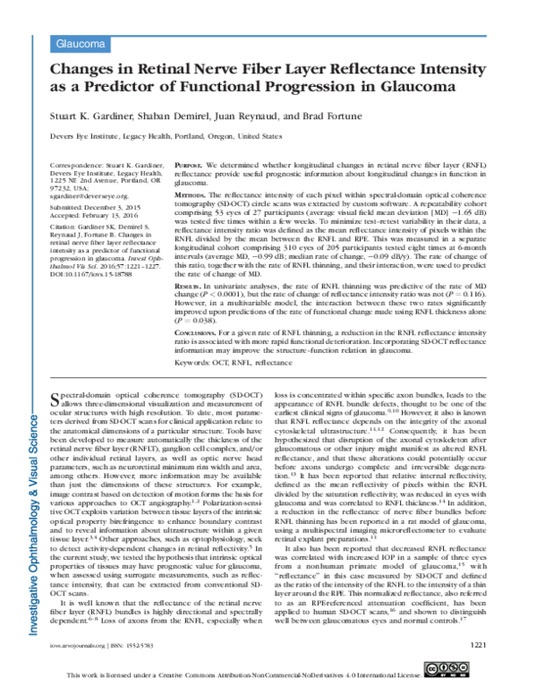 (PDF) Changes in Retinal Nerve Fiber Layer Reflectance Intensity as a Predictor of Functional ...