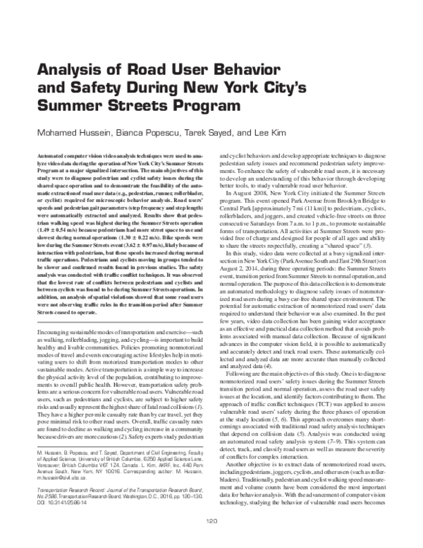 (PDF) Analysis of Road User Behavior and Safety During New York City’s ...