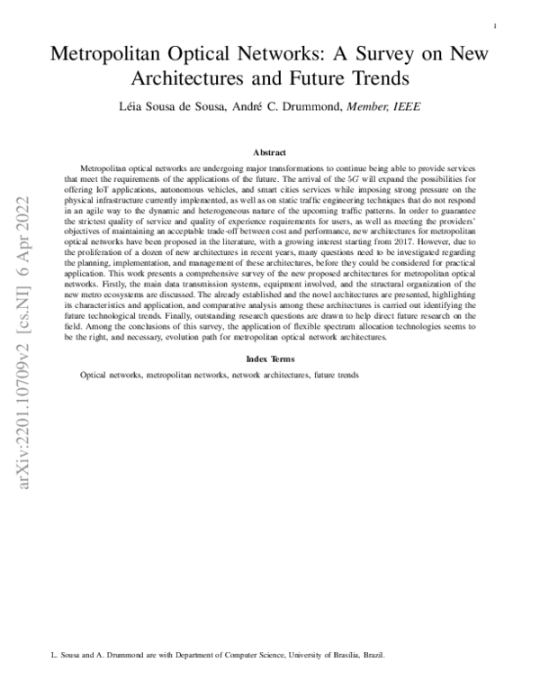 Pdf Metropolitan Optical Networks A Survey On New Architectures And Future Trends