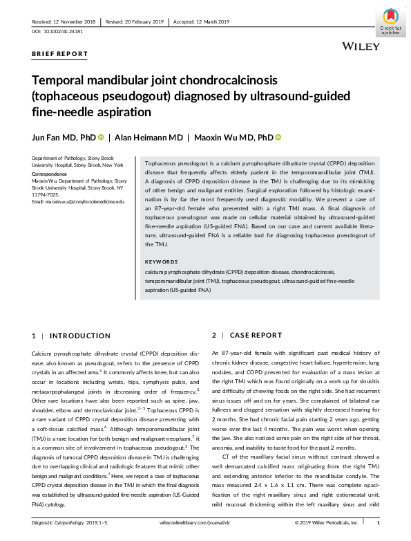 (PDF) Temporal mandibular joint chondrocalcinosis (tophaceous ...