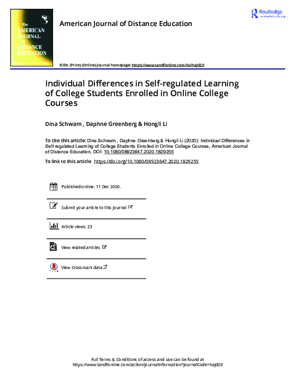 (PDF) Individual Differences in Self-regulated Learning of College Students Enrolled in Online ...