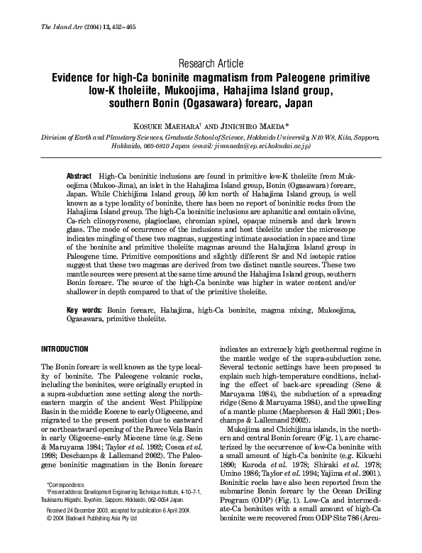 (PDF) Evidence for high-Ca boninite magmatism from Paleogene primitive ...