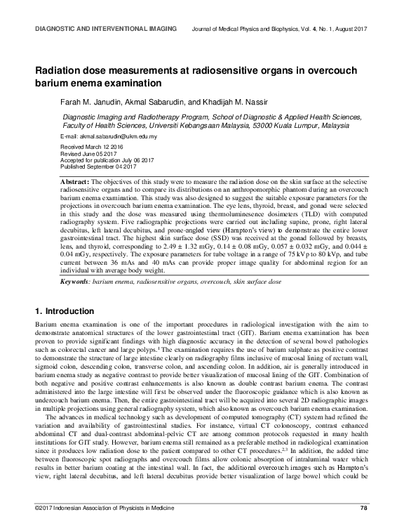 (PDF) Radiation Dose Measurements at Radiosensitive Organs in Overcouch ...