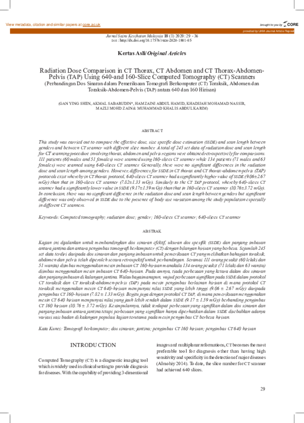 (PDF) Radiation Dose Comparison in CT Thorax, CT Abdomen and CT Thorax ...