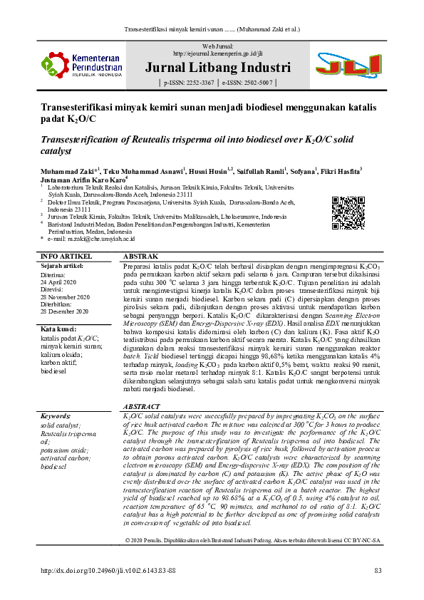 (PDF) Transesterifikasi minyak kemiri sunan menjadi biodiesel ...