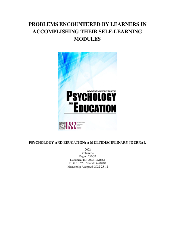 Pdf Problems Encountered By Learners In Accomplishing Their Self Learning Modules
