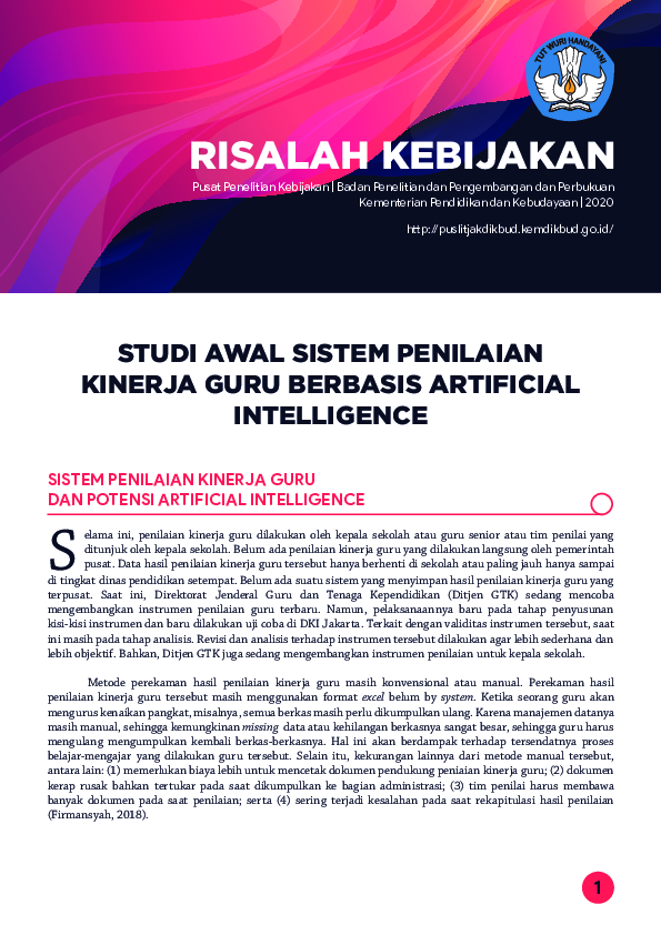 (PDF) Risalah kebijakan: studi awal sistem penilaian kinerja guru berbasis artificial intelligence