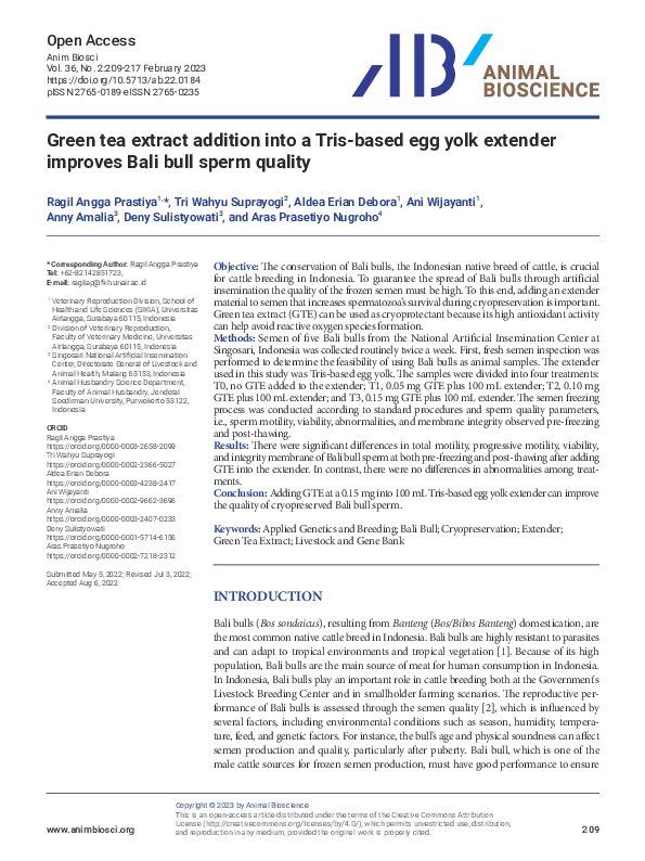(PDF) Green tea extract addition into a Tris-based egg yolk extender ...