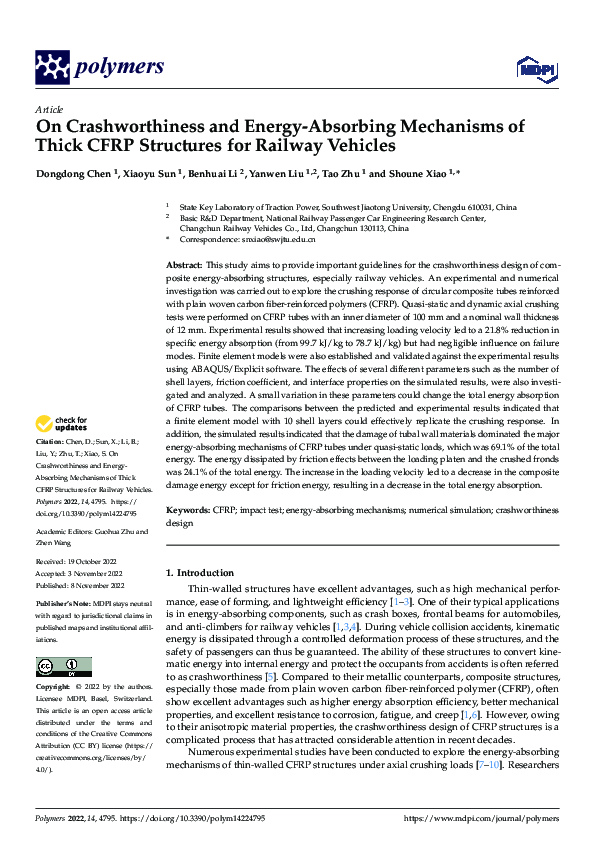 (PDF) On Crashworthiness and Energy-Absorbing Mechanisms of Thick CFRP Structures for Railway ...