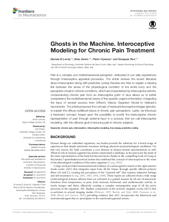 (PDF) Ghosts in the Machine. Interoceptive Modeling for Chronic Pain Treatment