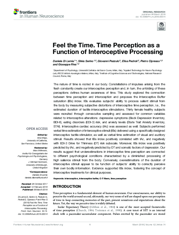 (PDF) Feel the Time. Time Perception as a Function of Interoceptive ...