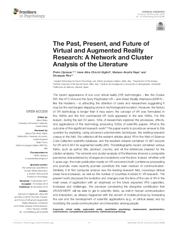 (PDF) The Past, Present, and Future of Virtual and Augmented Reality Research: A Network and ...