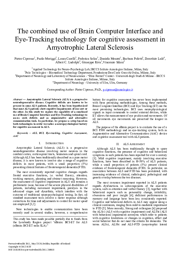 (PDF) The combined use of Brain Computer Interface and Eye-Tracking technology for cognitive ...