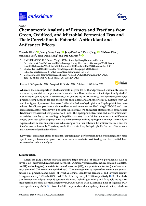 (PDF) Chemometric Analysis of Extracts and Fractions from Green, Oxidized, and Microbial ...