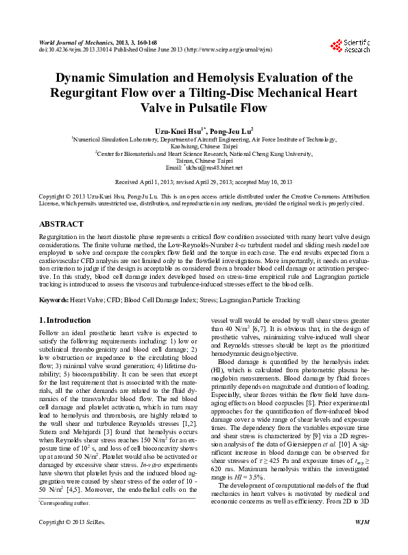 (PDF) Dynamic Simulation and Hemolysis Evaluation of the Regurgitant Flow over a Tilting-Disc ...