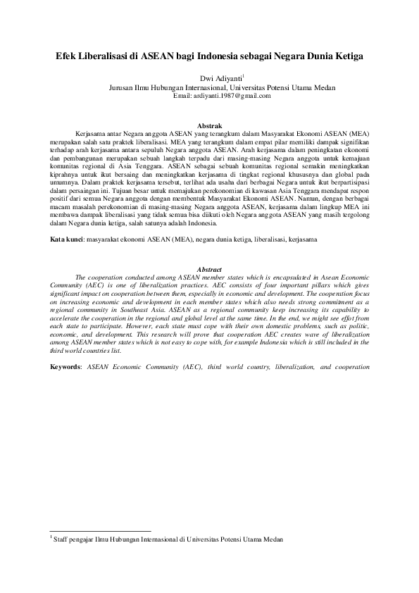 (PDF) Efek Liberalisasi di ASEAN bagi Indonesia sebagai Negara Dunia ...
