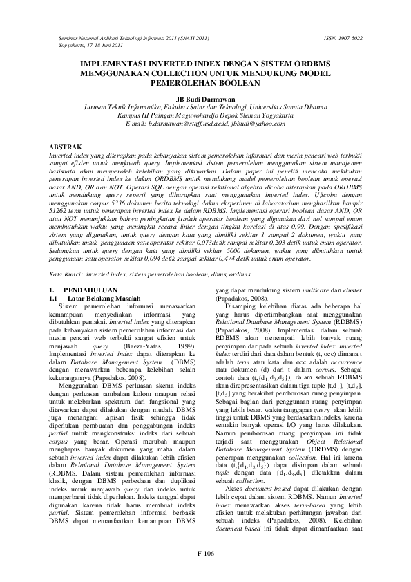 (PDF) Implementasi Inverted Index Dengan Sistem Ordbms Menggunakan Collection Untuk Mendukung ...