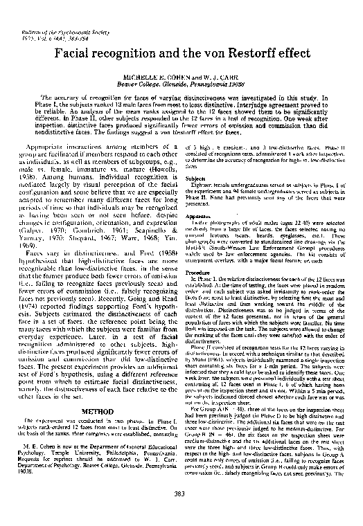 (PDF) Facial recognition and the von Restorff effect