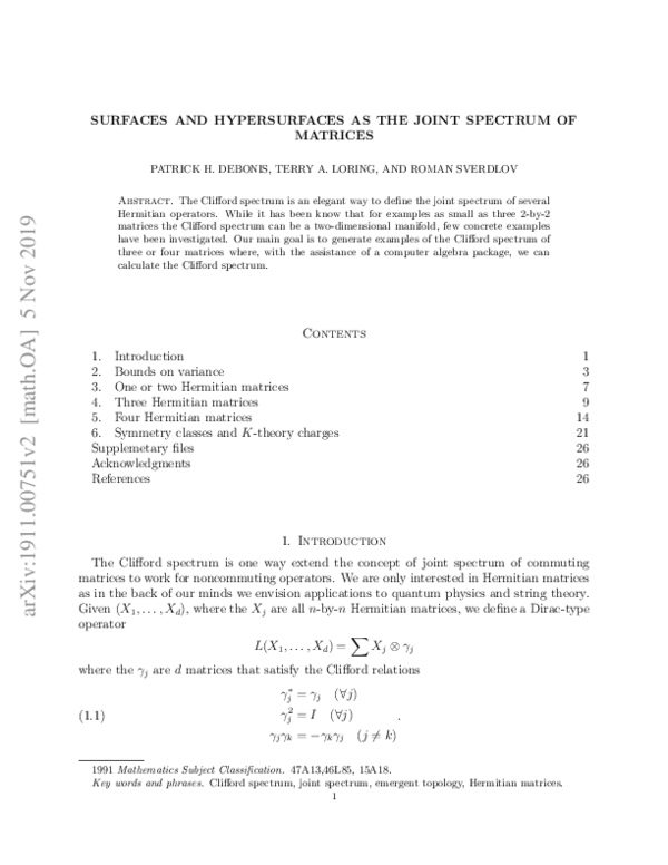 (PDF) Surfaces and hypersurfaces as the joint spectrum of matrices