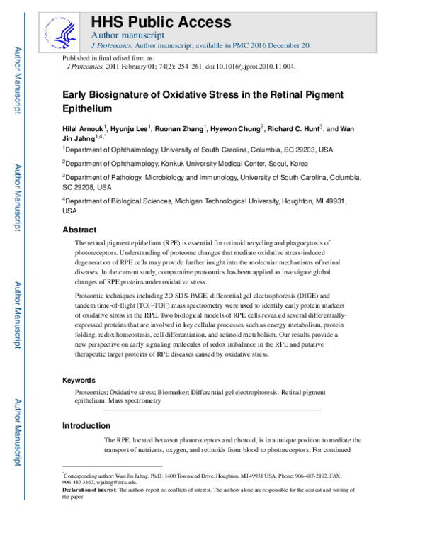 (PDF) Early biosignature of oxidative stress in the retinal pigment ...