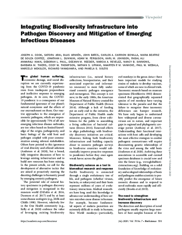 (PDF) Integrating Biodiversity Infrastructure into Pathogen Discovery and Mitigation of Emerging ...