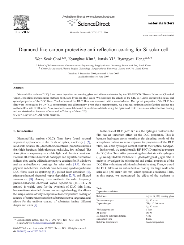 (PDF) Diamond-like carbon protective anti-reflection coating for Si ...