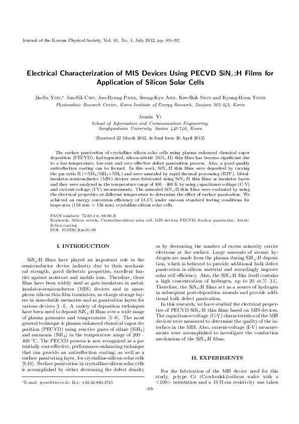 (PDF) Electrical characterization of MIS devices using PECVD SiN x :H films for application of ...