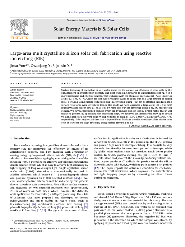 (PDF) Large-area multicrystalline silicon solar cell fabrication using reactive ion etching (RIE)