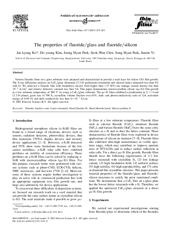 (PDF) The properties of fluoride/glass and fluoride/silicon